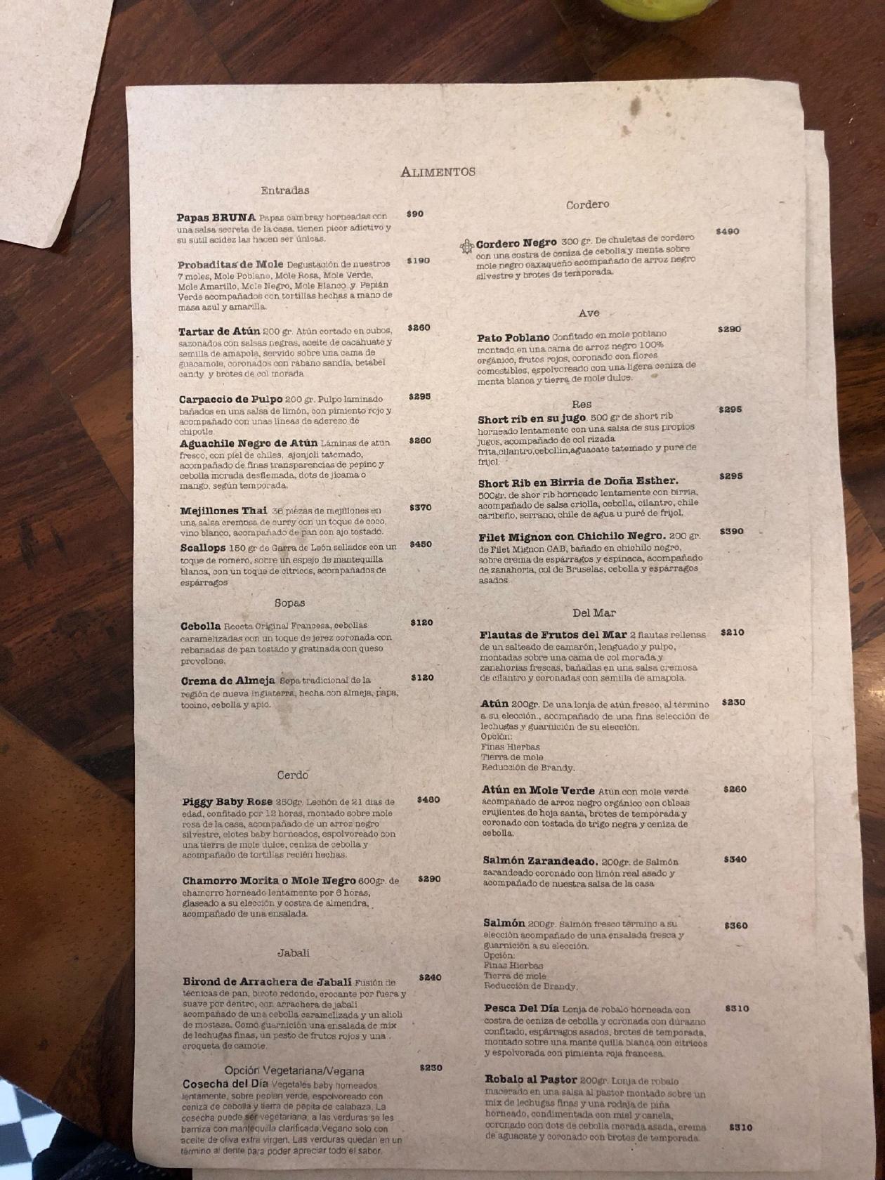 Carta de Bruna Restaurante, Guadalajara, Calle Lerdo de Tejada 2418 ...