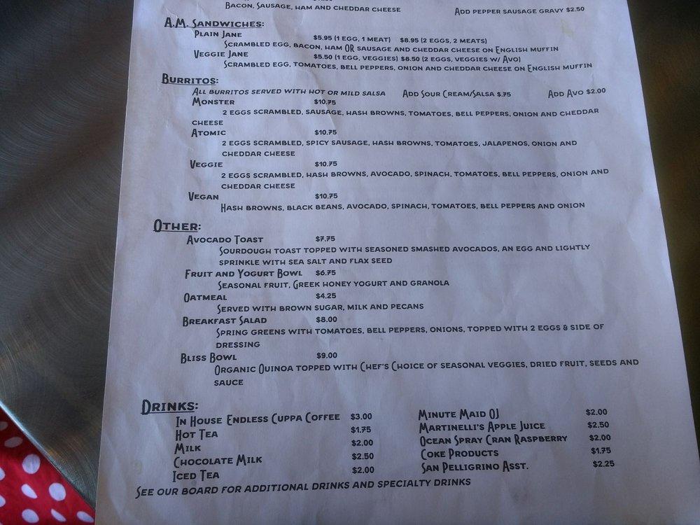 Carta de Compass Rose Cafe, Brookings