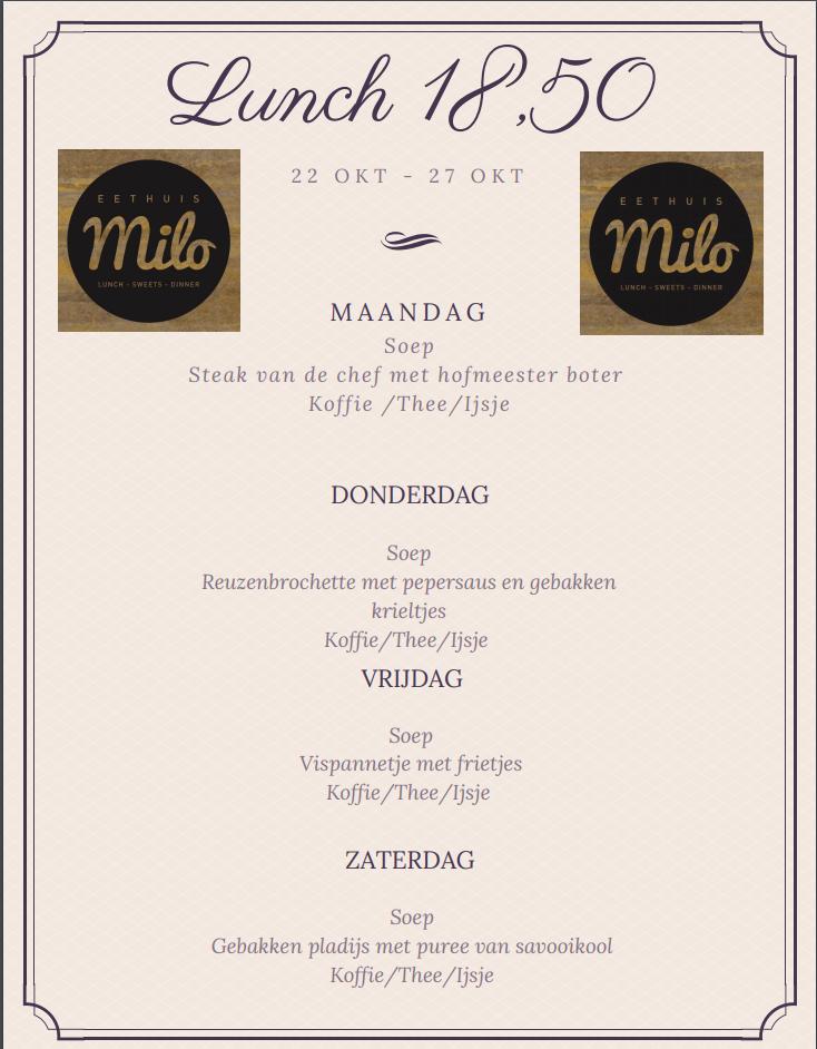 Menu at Eethuis Milo, Nieuwpoort