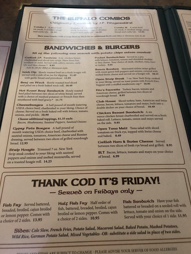 Menu at JP Fitzgeralds pub & bar, Hamburg, Clark St