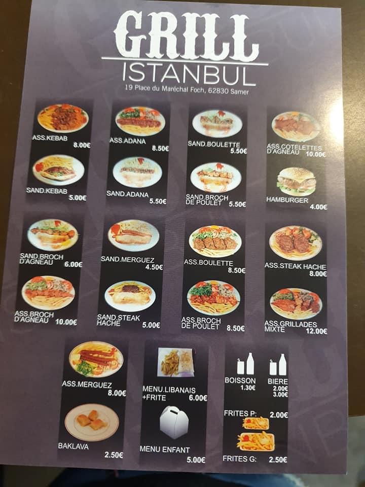 Menu au Kebab Istanbul restaurant, Samer