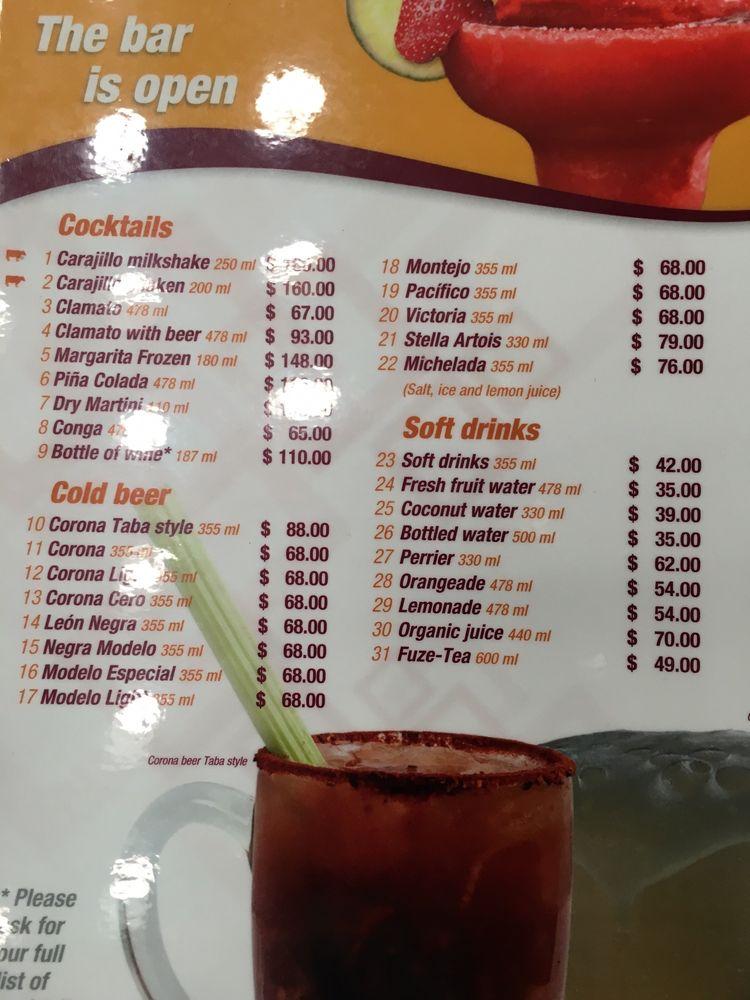 Menu at La Taba pub & bar, Mexico City, Terminal 2