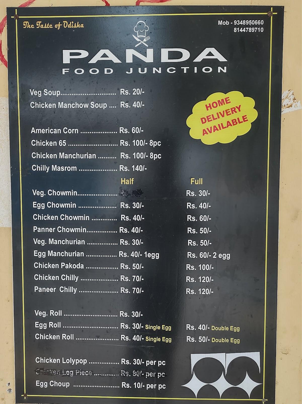 Menu at Panda food junction, India