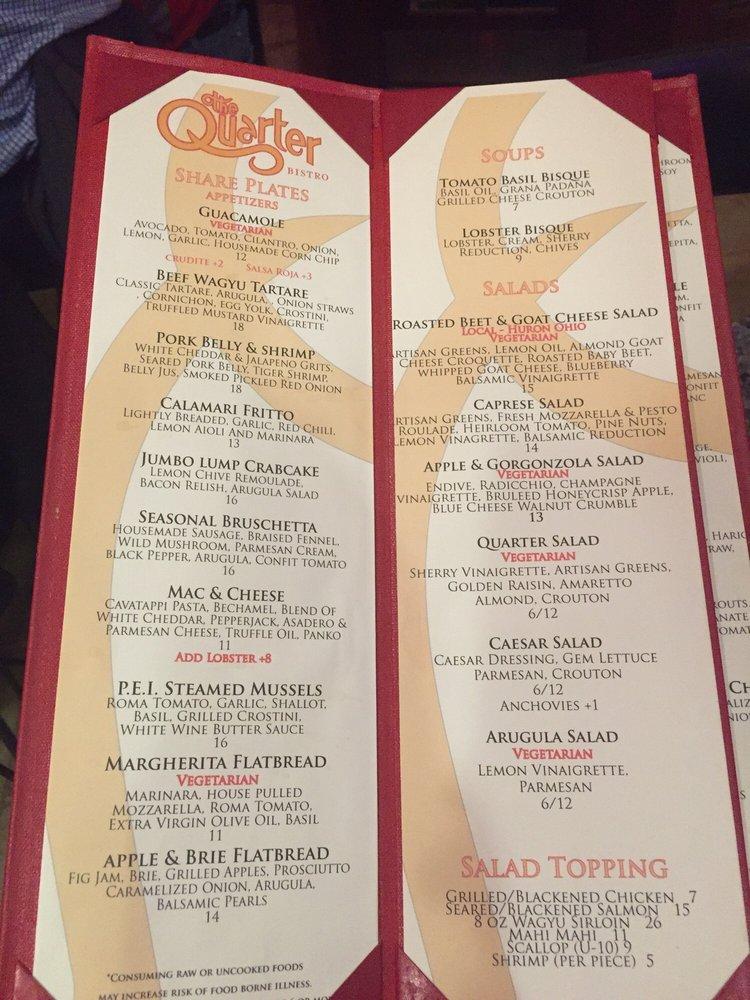 Menu at The Quarter Bistro pub & bar, Cincinnati