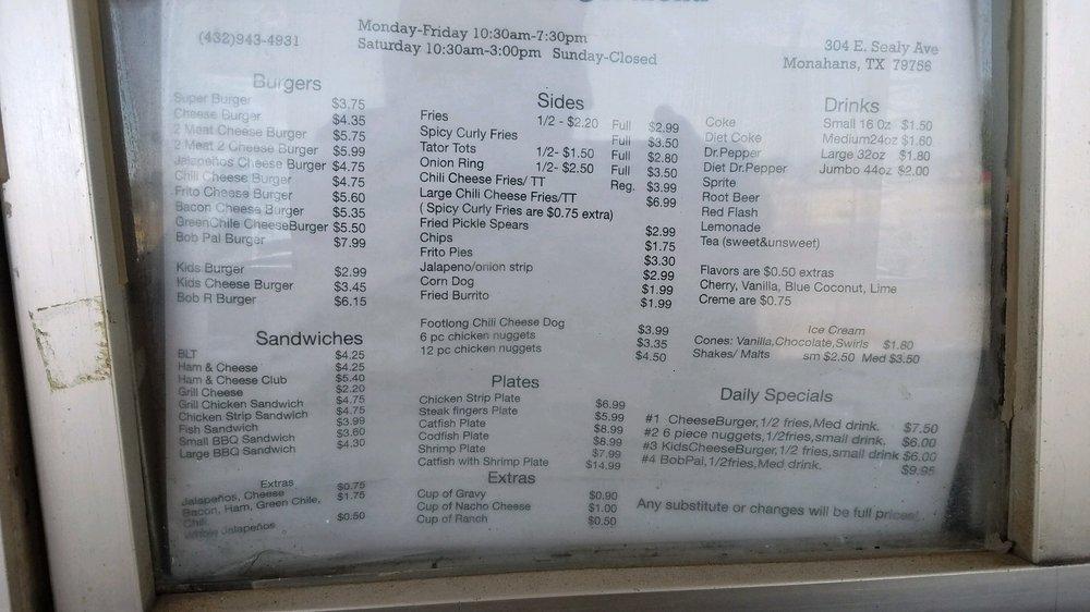 Menu at Super Burger restaurant, Monahans, 304 E Sealy Ave