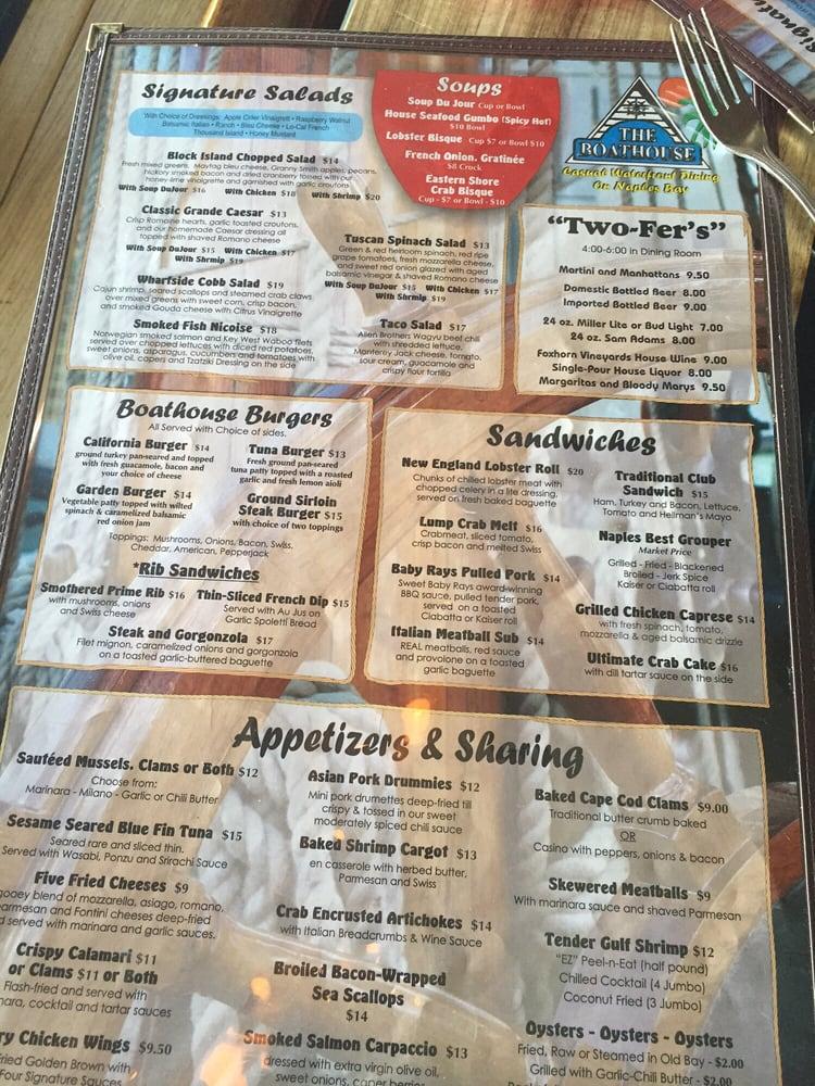 Menu at The Boathouse on Naples Bay restaurant, Naples
