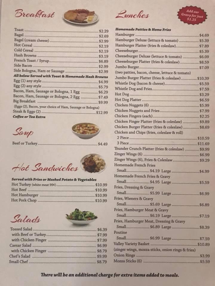 Menu at The Valley Restaurant, Grand Falls-Windsor