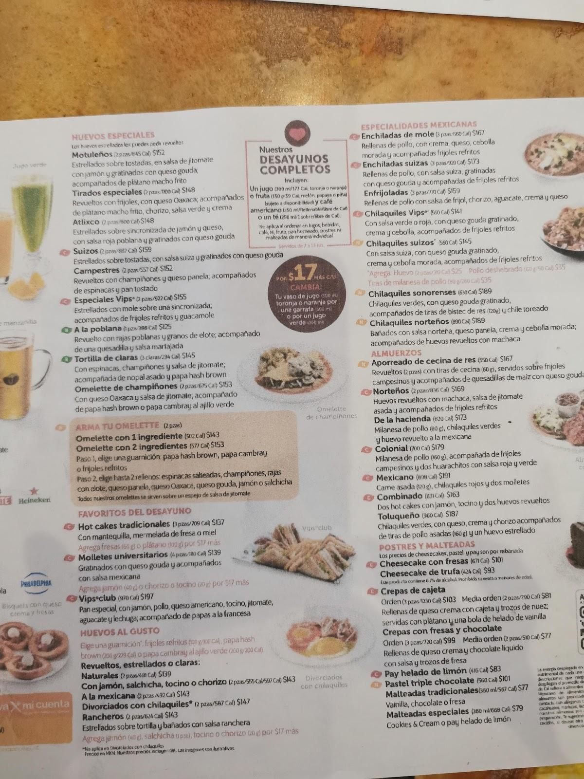 Carta del restaurante Vips Xalapa, Xalapa Enríquez, C. Lázaro Cárdenas 321