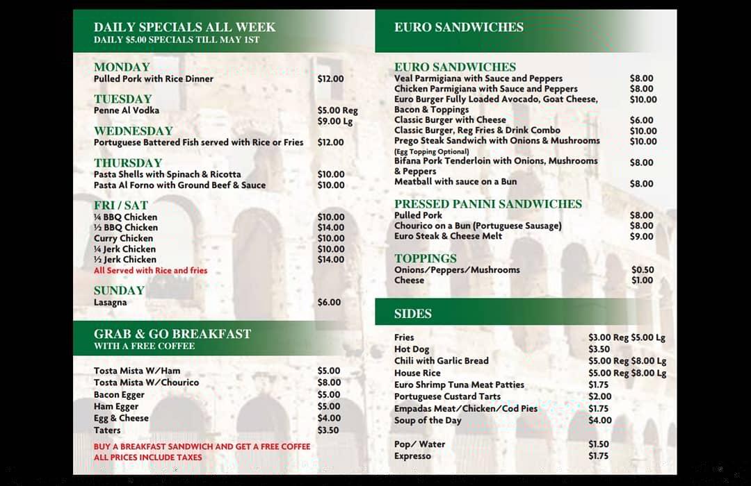 Menu at A Taste of Europe restaurant, Innisfil