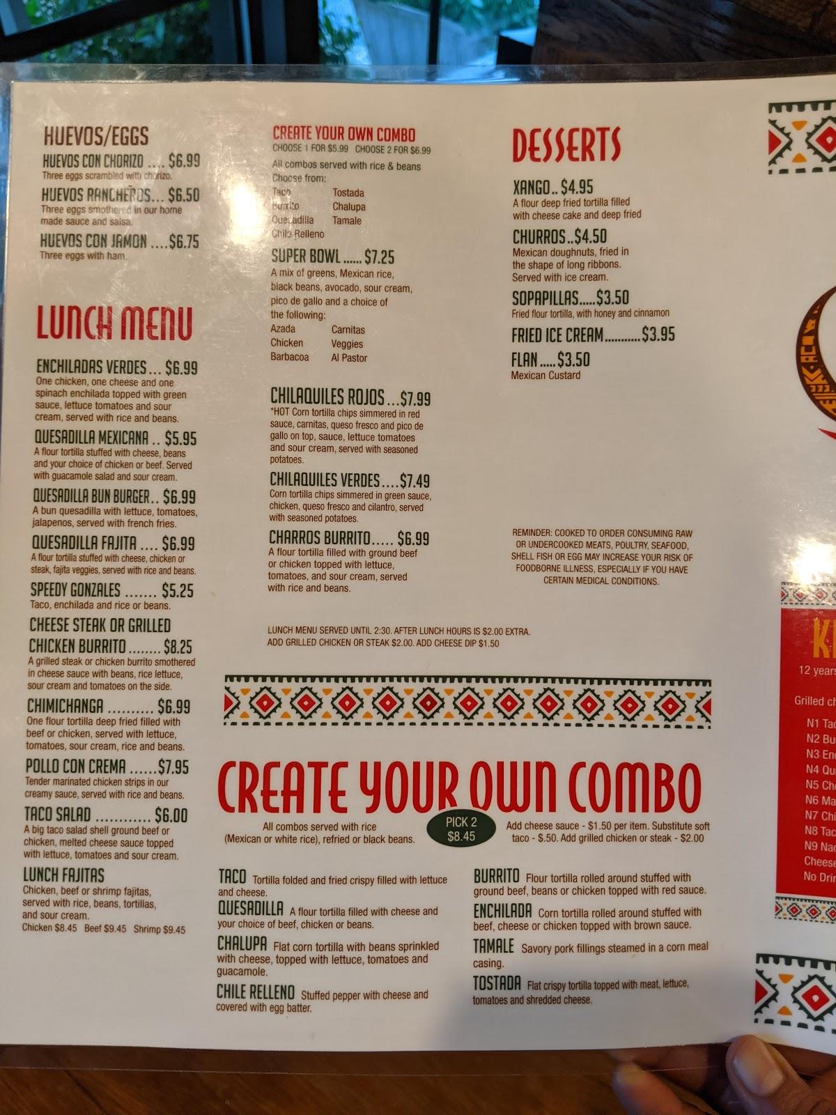 Menu at Charros Express Mex restaurant, Evans