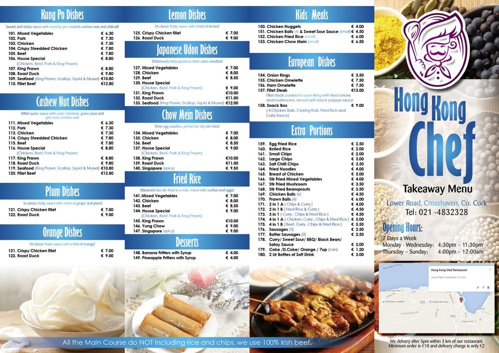 Menu at Hong Kong Chef restaurant, Crosshaven