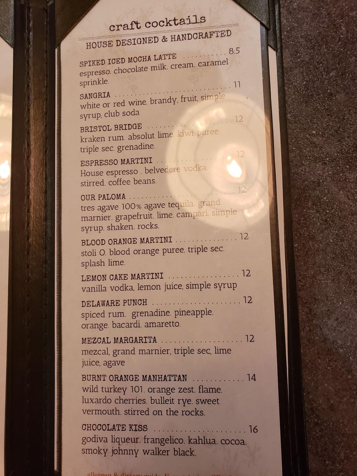 Menu at Riverview Restaurant & Bar, Burlington