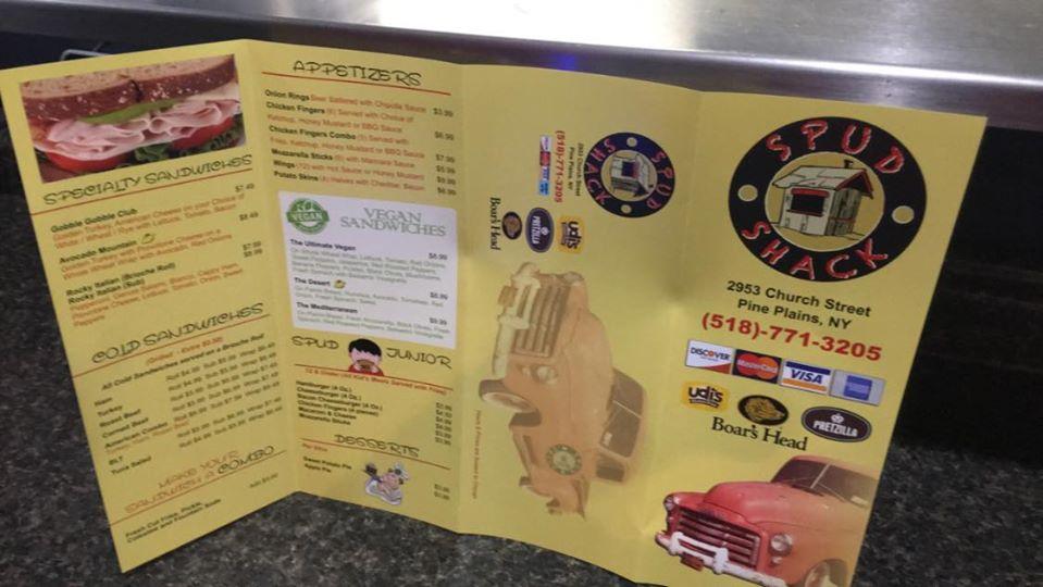 Menu at Spud Shack restaurant, Pine Plains
