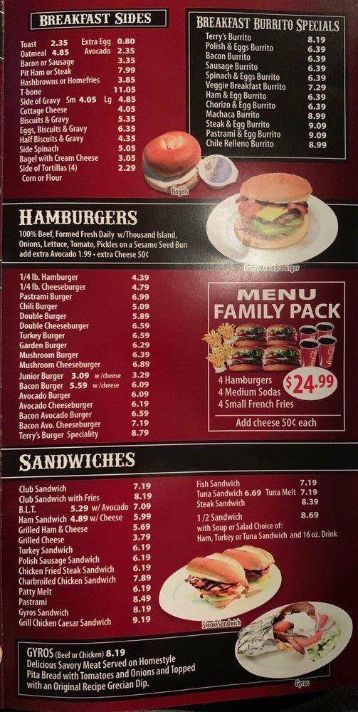 Menu at Terry's Cafe, Stanton