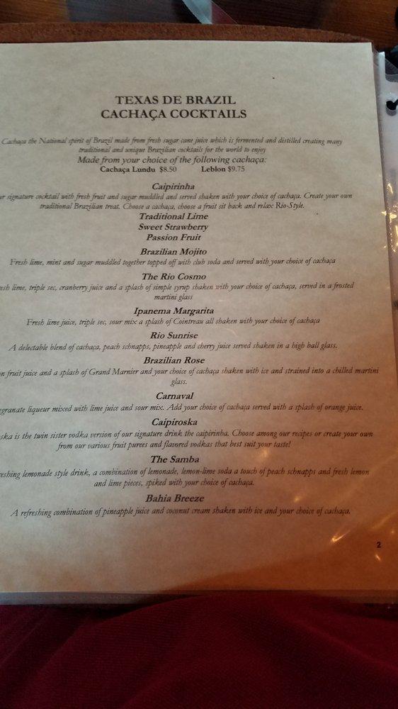 Menu at Texas de Brazil - Orlando steakhouse, Orlando, International Dr f1