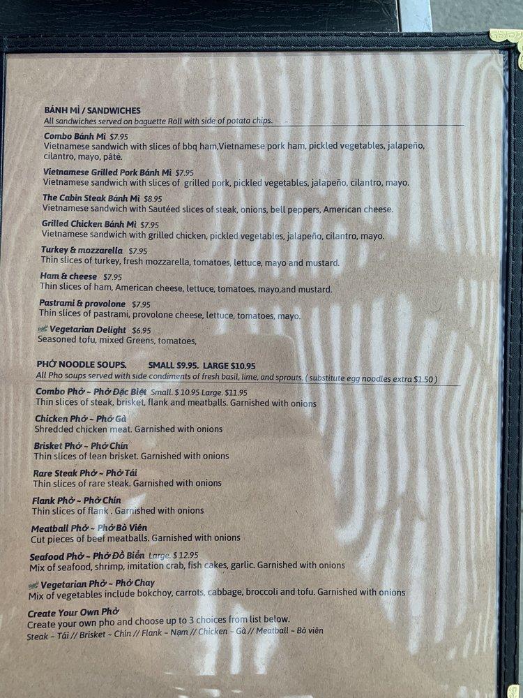 Menu at The Pho Cabin restaurant, Los Altos