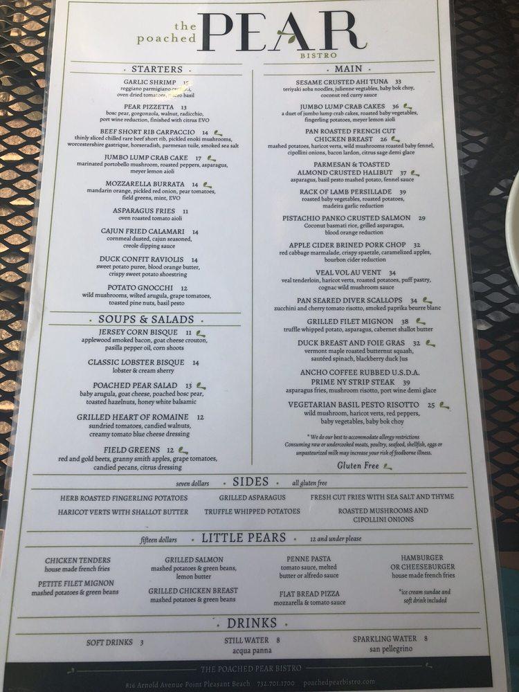 Menu at The Poached Pear steakhouse, Point Pleasant Beach