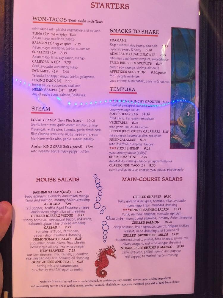 Carta de USS Nemo Restaurant, Naples