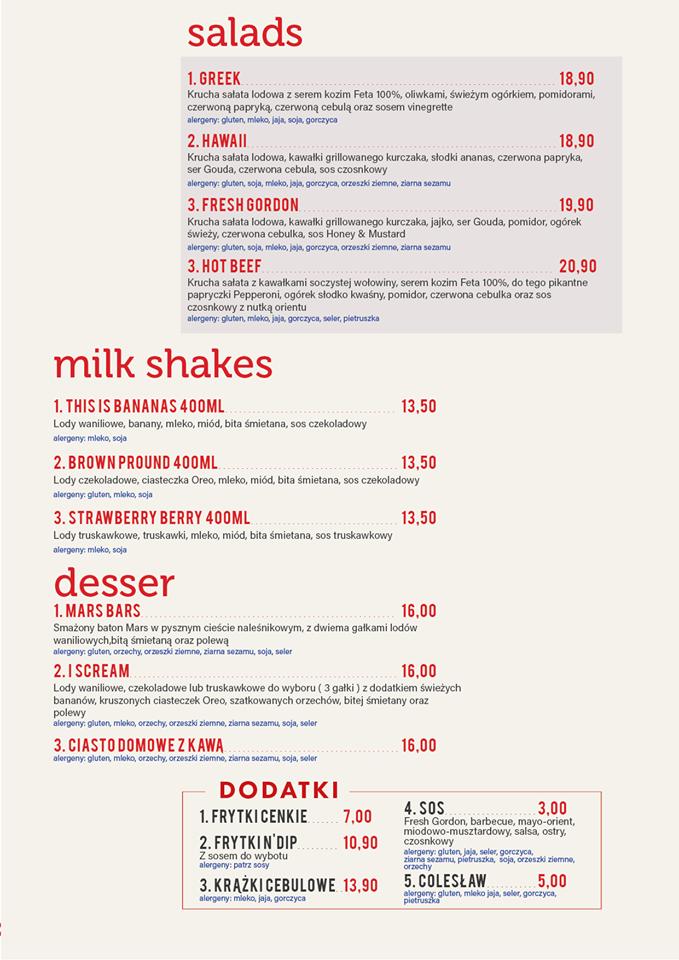 Menu at Fresh Gordon Starogard restaurant, Starogard Gdański