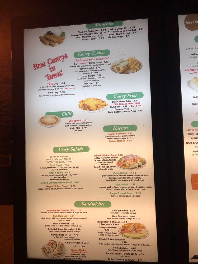Menu at Joseph's Coney Island restaurant, Detroit
