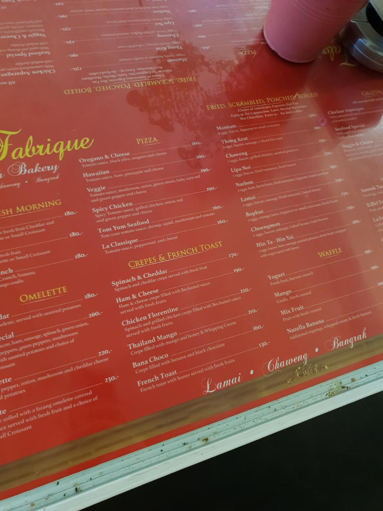 Menu at La Fabrique French Bakery Lamai, Ko Samui