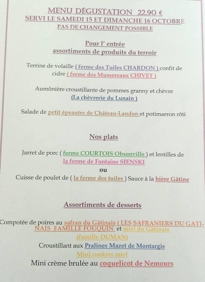 Menu at Restaurant Le Cheval Blanc, Château-Landon