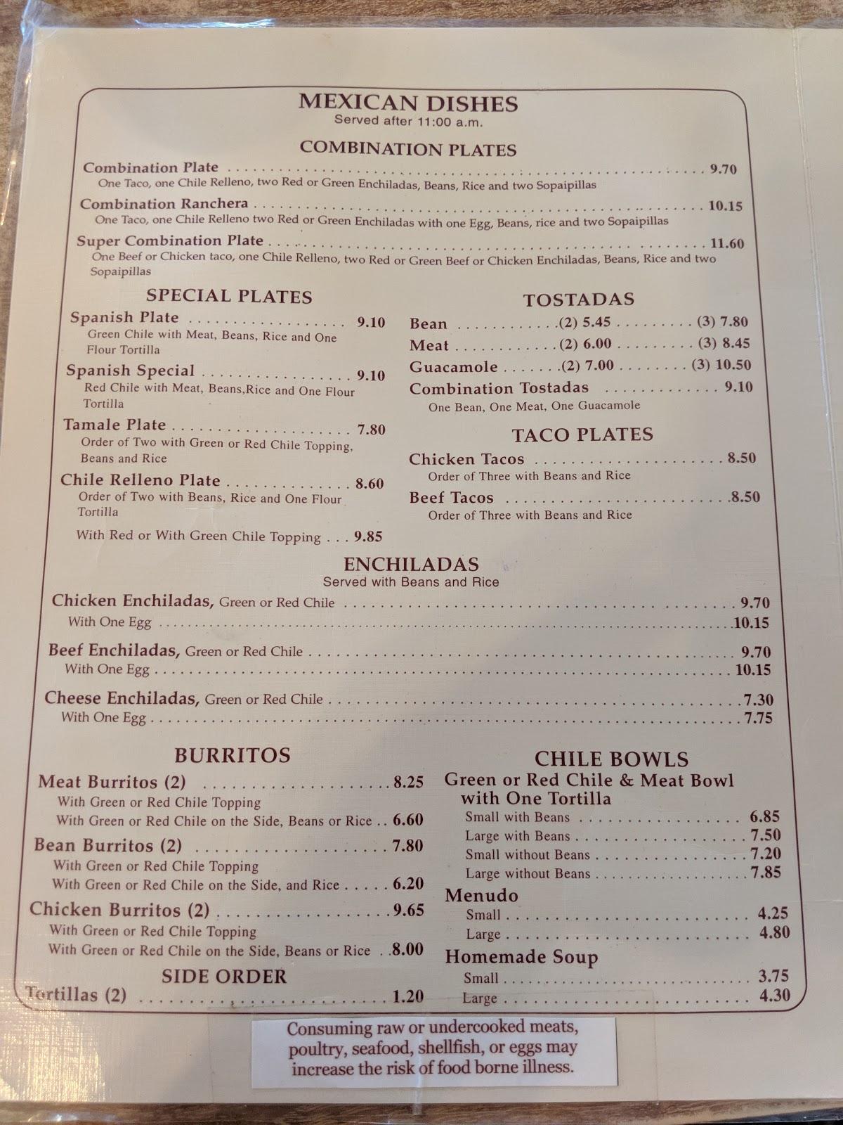Menu at Nancy's Silver Cafe, Silver City