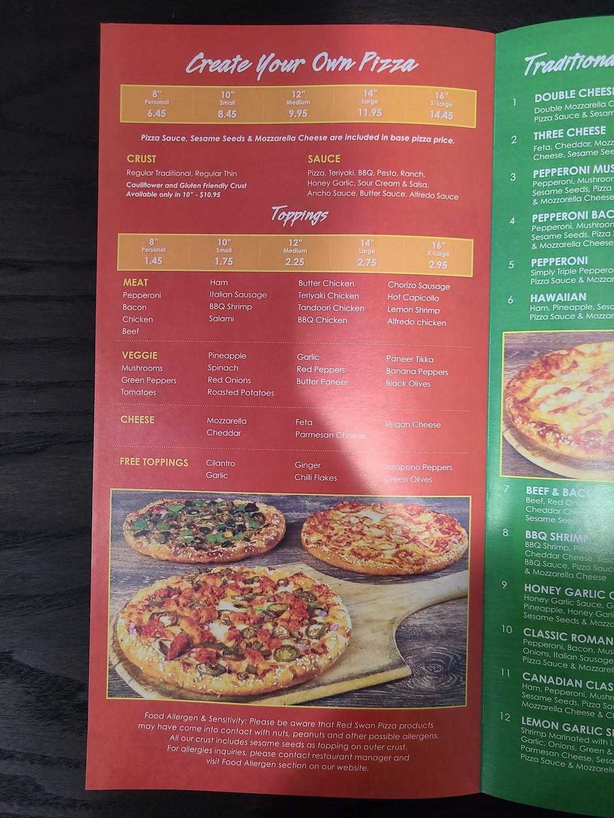 Menu at Red Swan Pizza Chappelle pizzeria, Edmonton