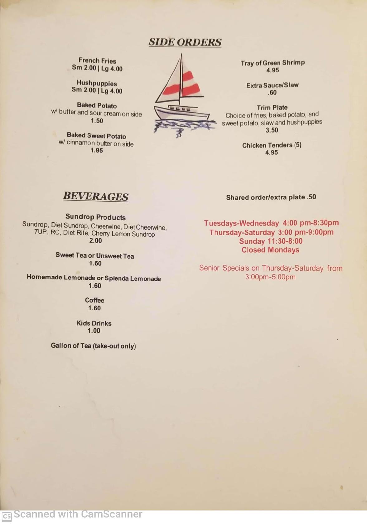 Menu at Riverside Fish House restaurant, Dallas