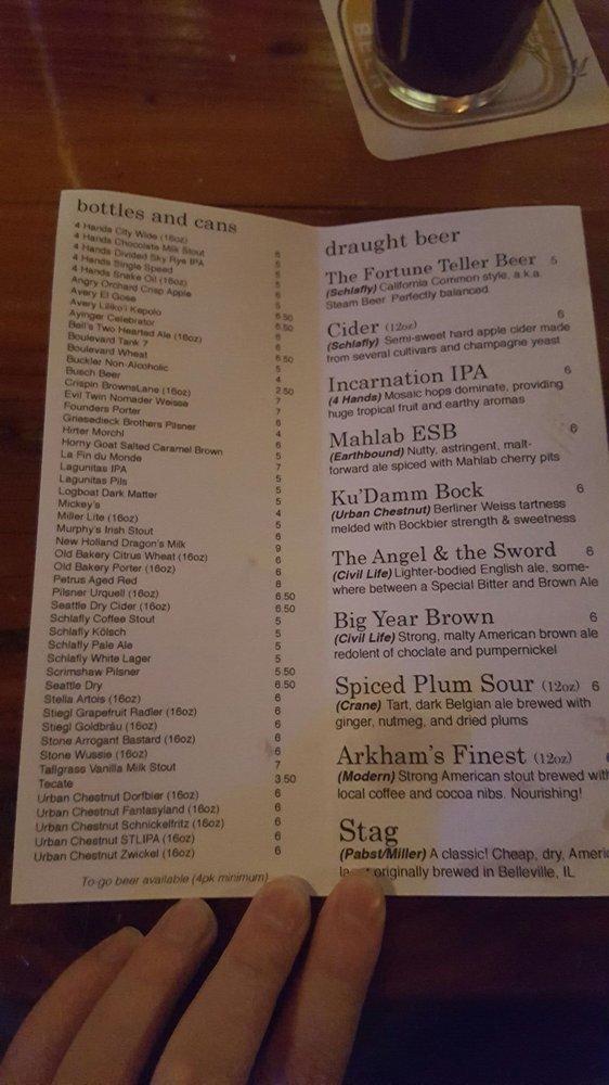Menu at Fortune Teller Bar, St. Louis