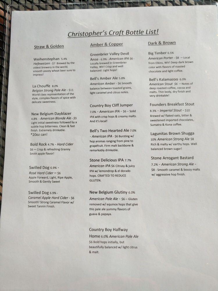 Menu at Christopher's Eats pub & bar, Huntington, US-60