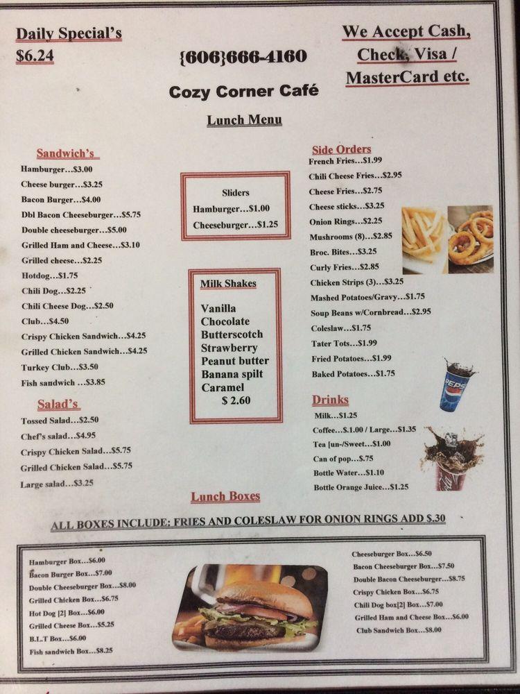 Menu at Cozy Corner Cafe, Jackson