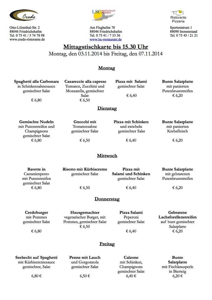 Menu at Credo Ristorante restaurant, Friedrichshafen