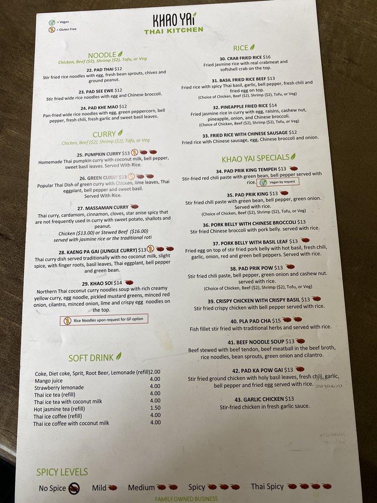 Menu at Khao Yai Thai Kitchen pub & bar, Beaverton