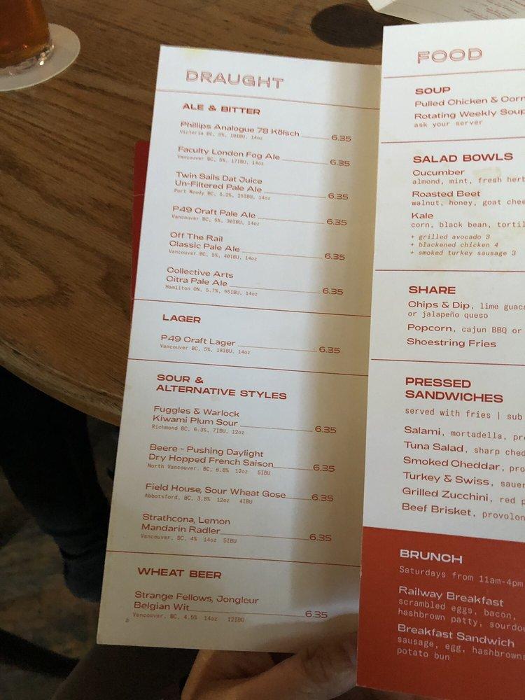 Menu at Railway Stage and Beer Cafe, Vancouver