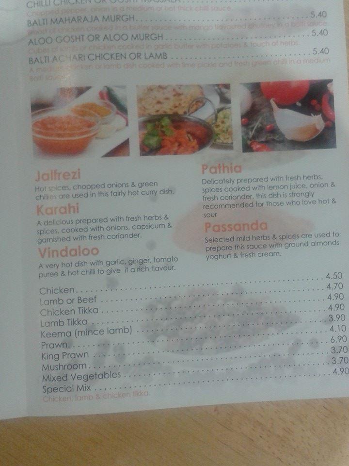 Menu at Shah Of Denton restaurant, Manchester