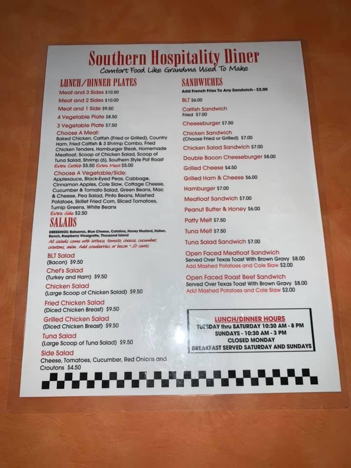 Menu at The Southern Eatery restaurant, Nolensville