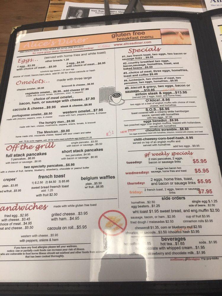 Menu at Alice's Diner BBQ, Fall River
