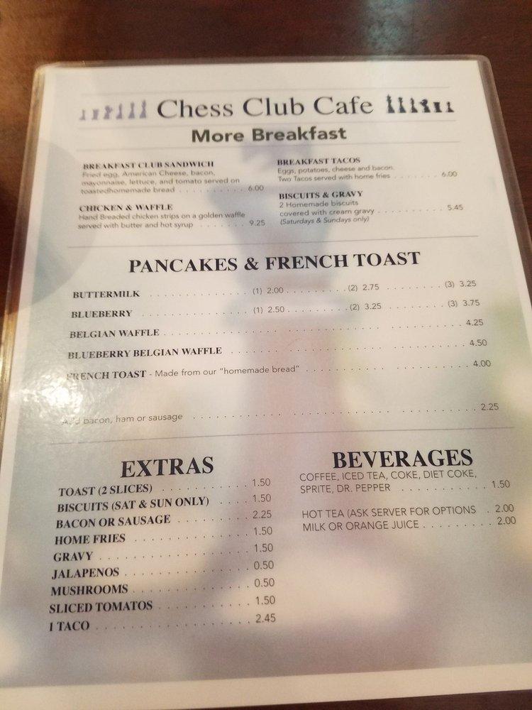 Menu at Chess Club Cafe, Blanco