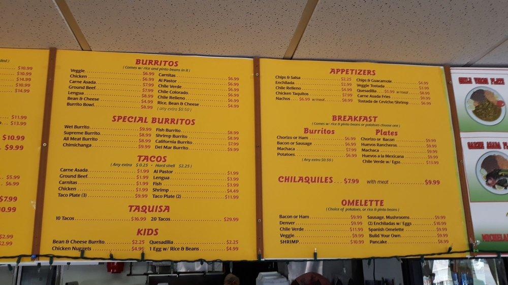 Menu at El Taco Del Mar Mexican Grill restaurant, Grover Beach