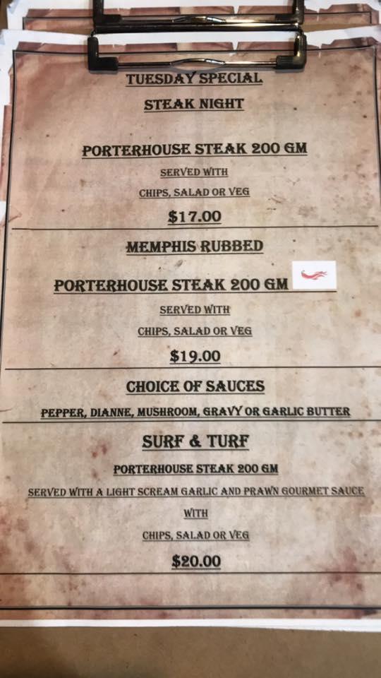 Menu at Federal Hotel & Motel pub & bar, Berrigan