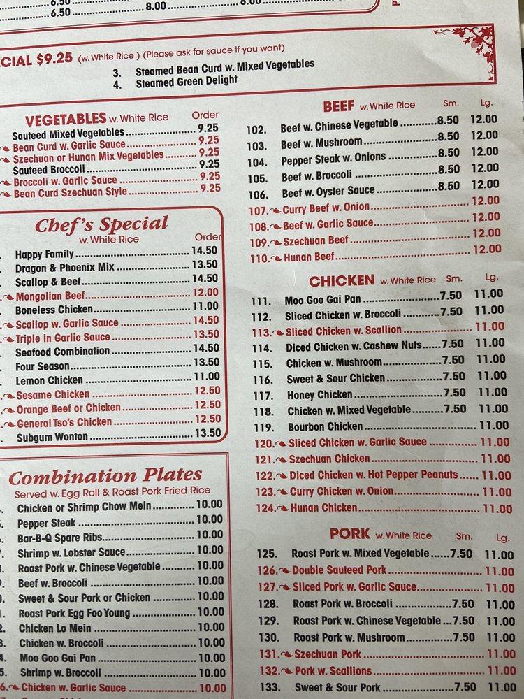 Menu at Food Sing restaurant, Hudson