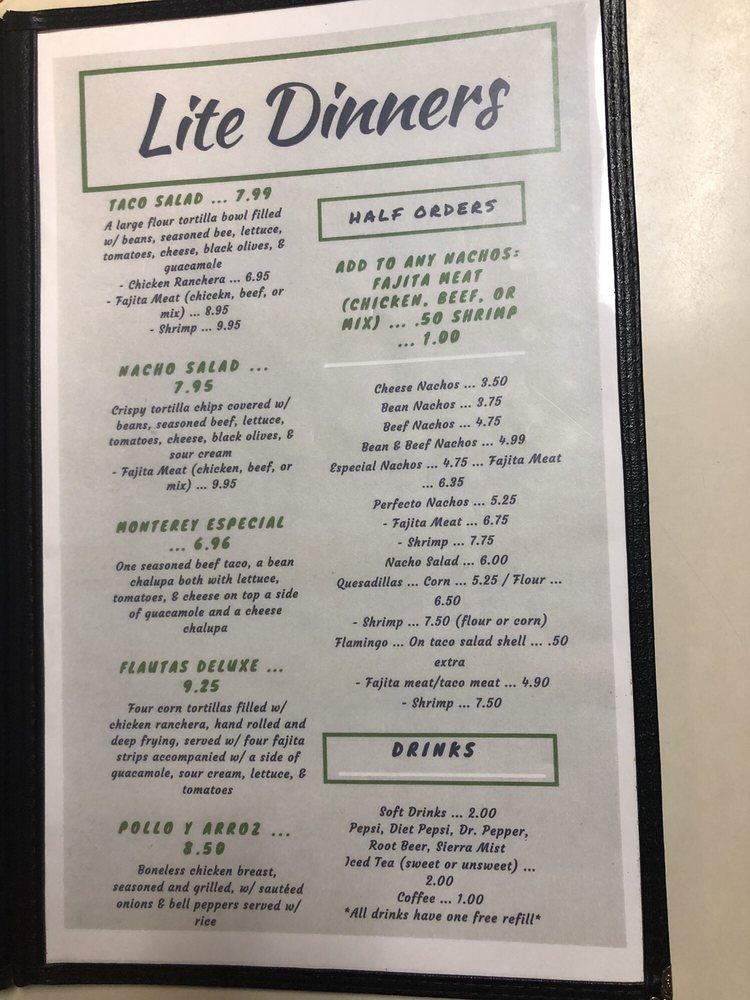Menu at Macho's Mexican Restaurant, Winnie