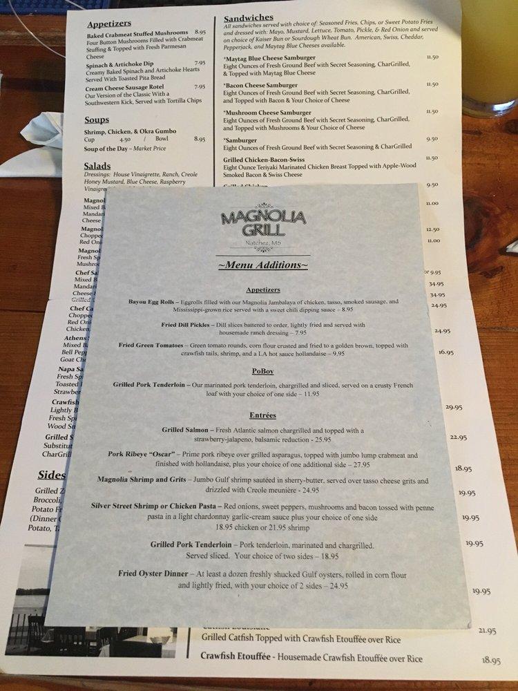 Menu at Magnolia Grill steakhouse, Natchez