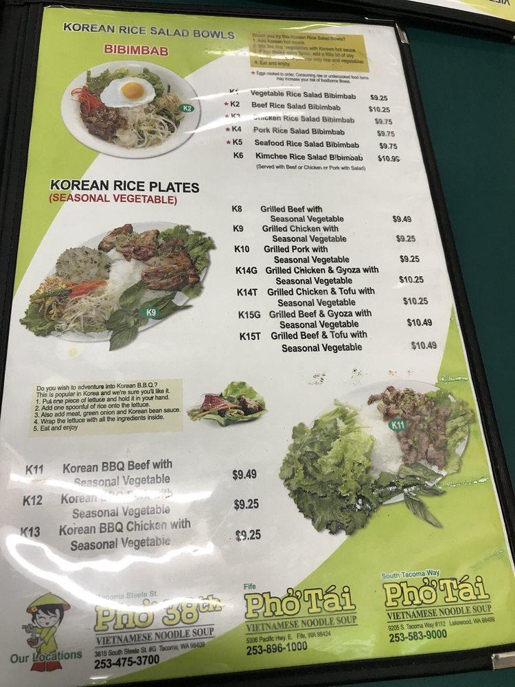 Menu at Pho 38th restaurant, Tacoma, S Steele St STE G