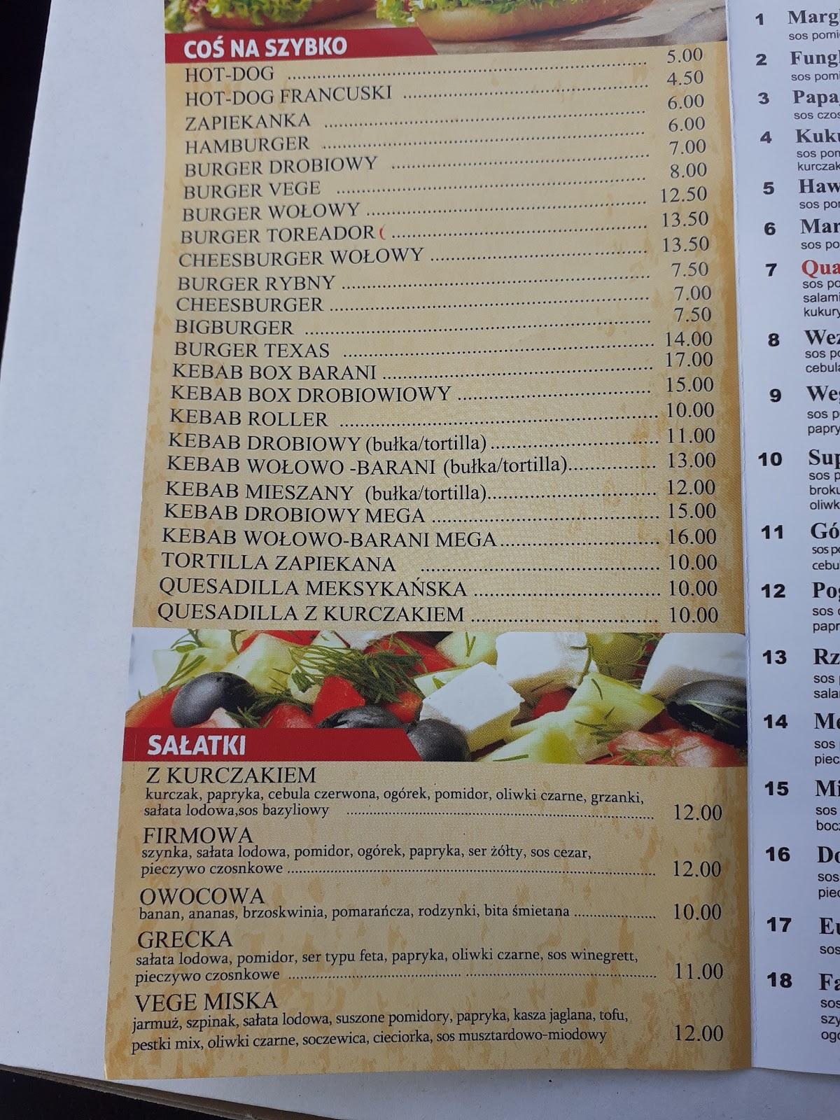 Menu at Pizzeria Quatro, Zwoleń