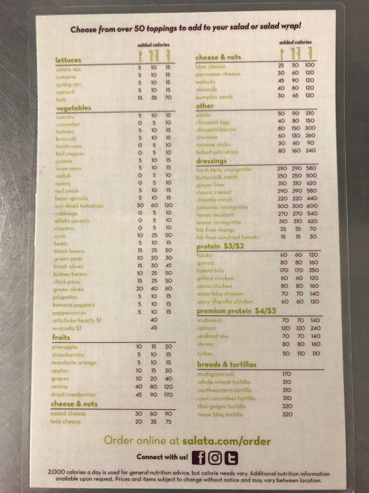 Menu at Salata restaurant, Cypress, Spring Cypress Rd