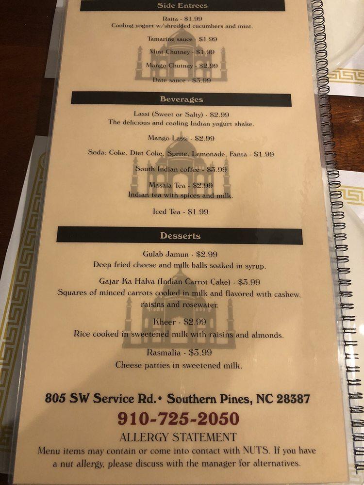 Menu at Hennings Taste of India - Southern Pine restaurant, Southern Pines