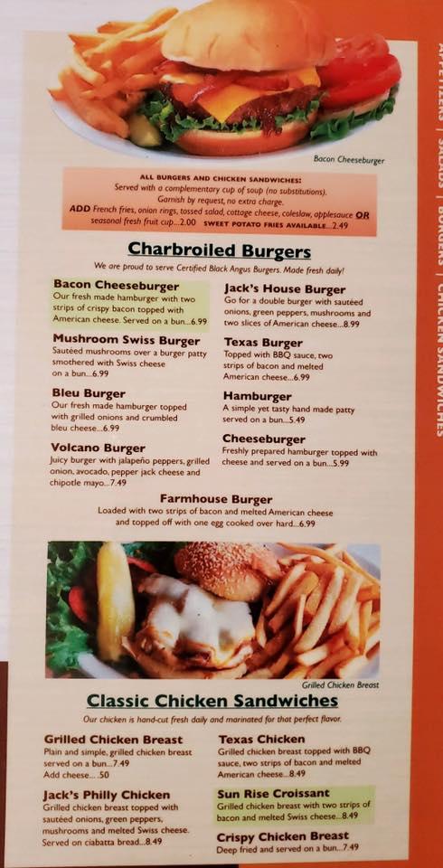 Menu at Jack's Cafe, Tremont, 130 Lake St