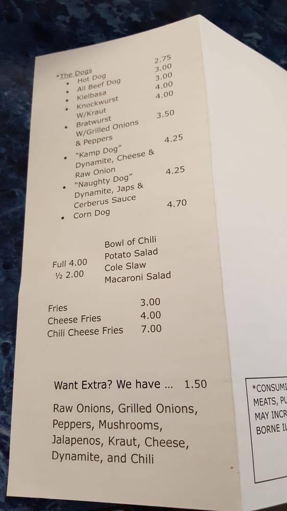 Menu at Kamp Dog restaurant, New London